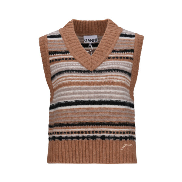 GANNI_SOFT WOOL STRIPE VEST_TIGERSEYE - 가니 - 패션 | 신세계면세점
