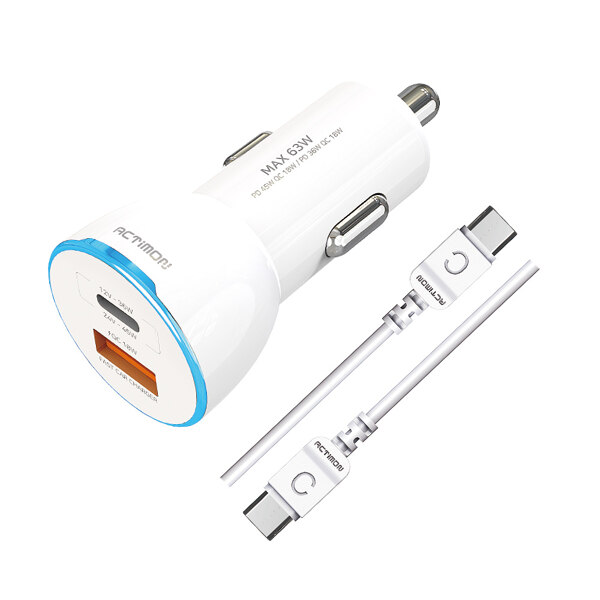 차량용 충전기 초고속PD65W C타입 + 고속18W USB타입 + C타입 1.2M 롱케이블 - 엑티몬 - 전자 | 신세계면세점